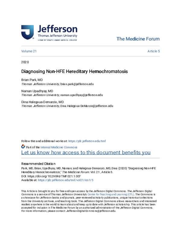 (PDF) Diagnosing Non-HFE Hereditary Hemochromatosis | Dina Marzio ...