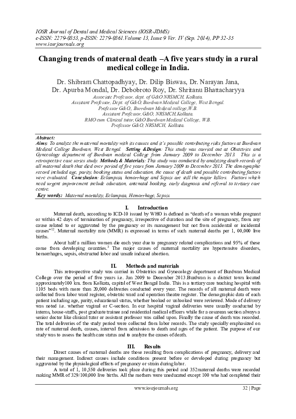 (PDF) Changing trends of maternal death –A five years study in a rural ...