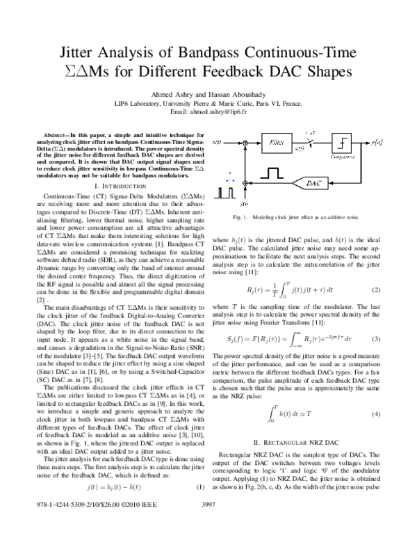 (PDF) Jitter analysis of bandpass continuous-time ΣΔMs for different feedback DAC shapes