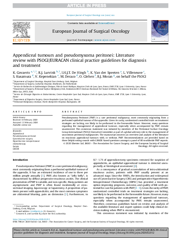 (PDF) Appendiceal tumours and pseudomyxoma peritonei: Literature review ...
