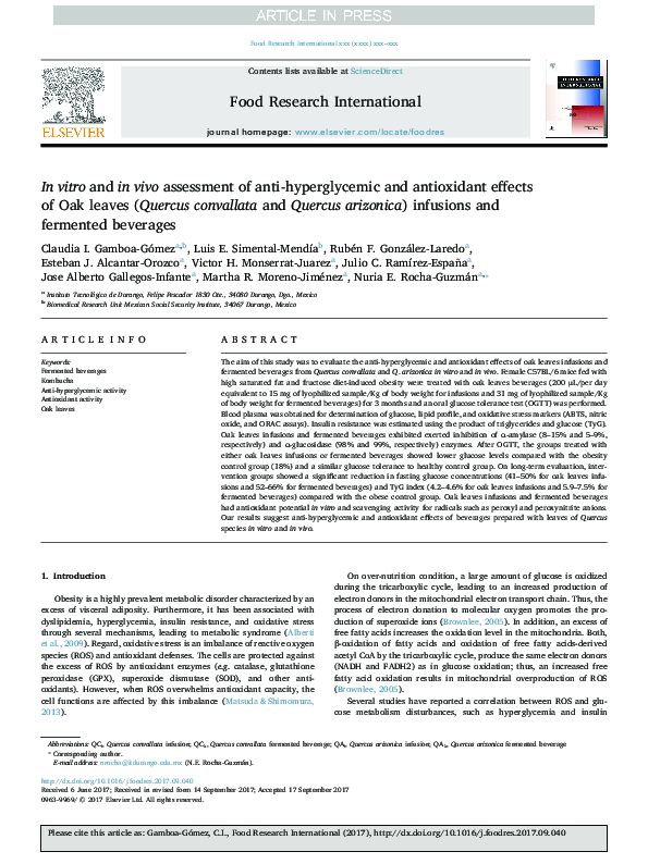 (PDF) In vitro and in vivo assessment of anti-hyperglycemic and antioxidant effects of Oak ...
