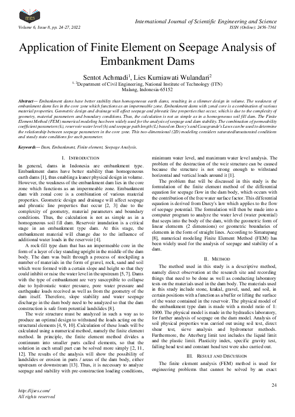(PDF) Application of Finite Element on Seepage Analysis of Embankment Dams