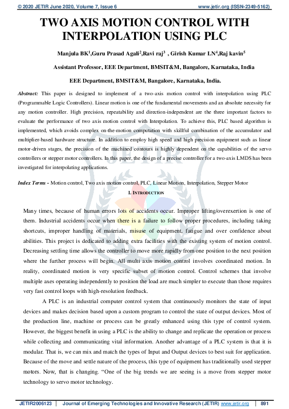 (PDF) Two axis motion control with interpolation using PLC | guru prasad agali - Academia.edu