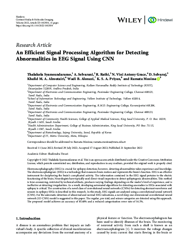 (PDF) An Efficient Signal Processing Algorithm for Detecting Abnormalities in EEG Signal Using CNN