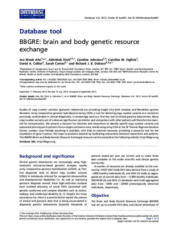 (PDF) BBGRE: brain and body genetic resource exchange