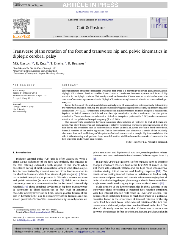 (PDF) Transverse plane rotation of the foot and transverse hip and ...