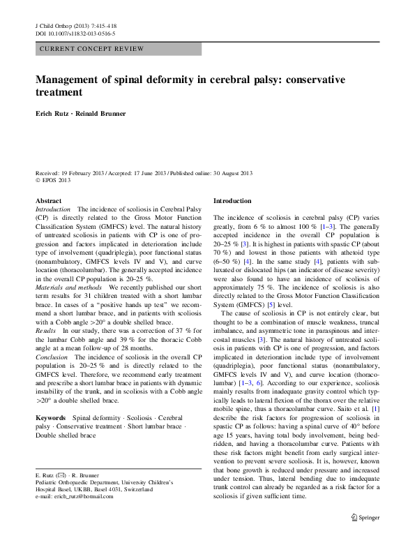 Pdf Management Of Spinal Deformity In Cerebral Palsy Conservative