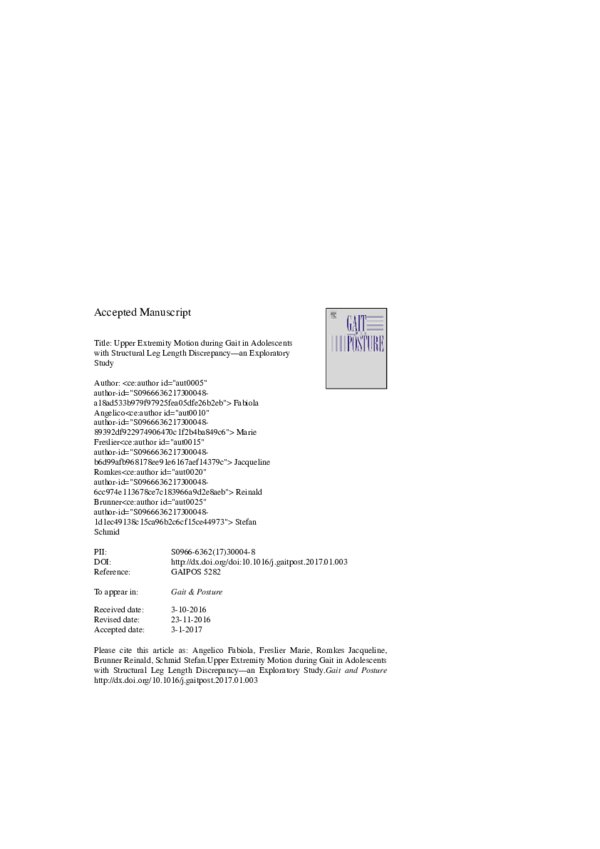 (PDF) Upper extremity motion during gait in adolescents with structural ...