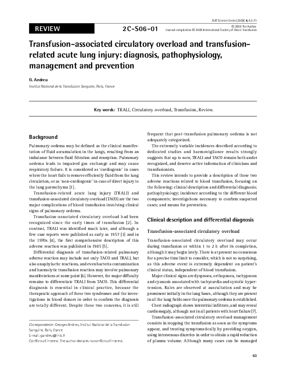 (PDF) Transfusion-associated circulatory overload and transfusion ... (PDF) Transfusion-associated circulatory overload and transfusion ...