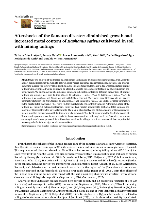 (PDF) Aftershocks of the Samarco disaster: diminished growth and ...