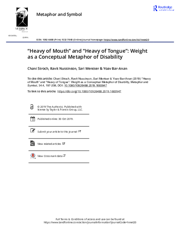 (PDF) “Heavy of Mouth” and “Heavy of Tongue”: Weight as a Conceptual ...