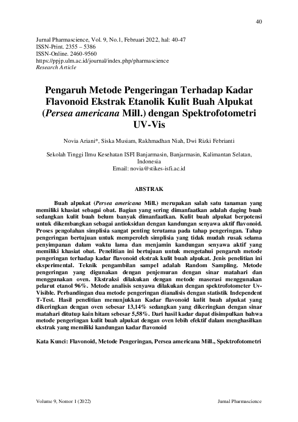 (PDF) Pengaruh Metode Pengeringan Terhadap Kadar Flavonoid Ekstrak ...