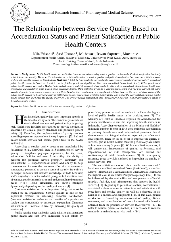 Pdf The Relationship Between Service Quality Based On Accreditation