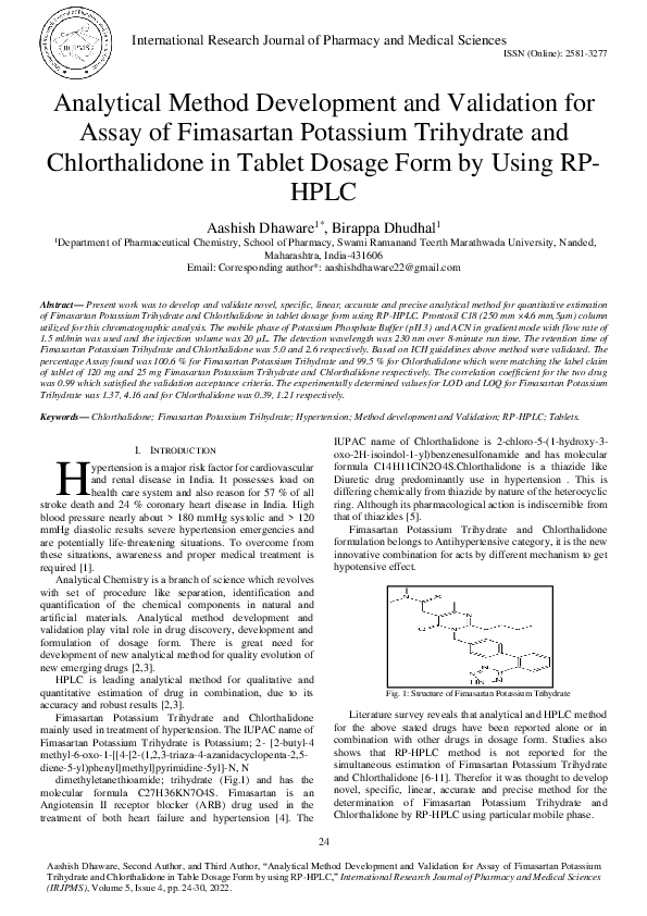 Pdf Analytical Method Development And Validation For Assay Of Fimasartan Potassium Trihydrate