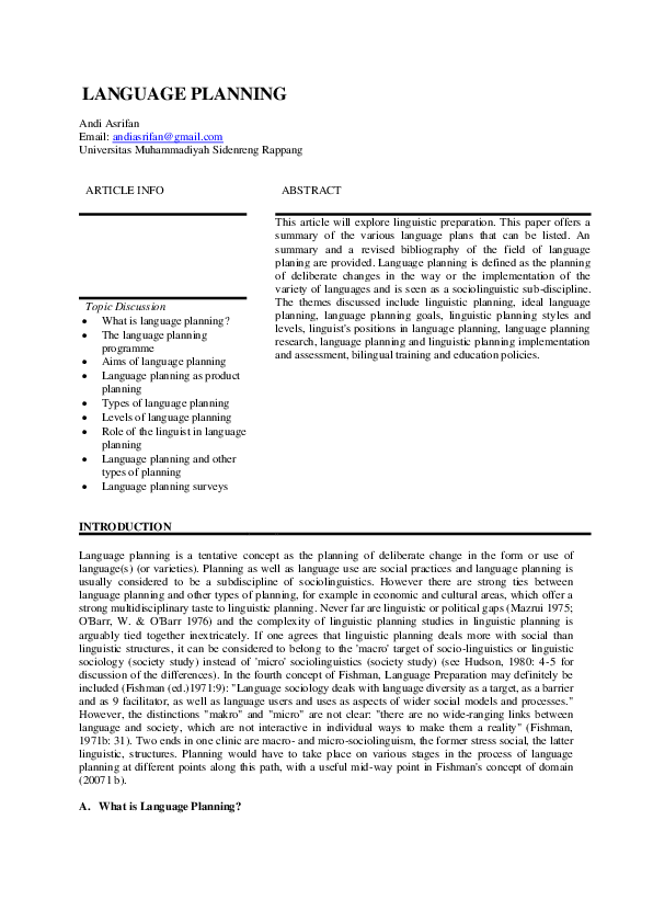 (PDF) Language Planning