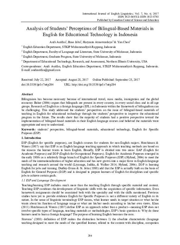 (PDF) Analysis of Students’ Perceptions of Bilingual-Based Materials in ...