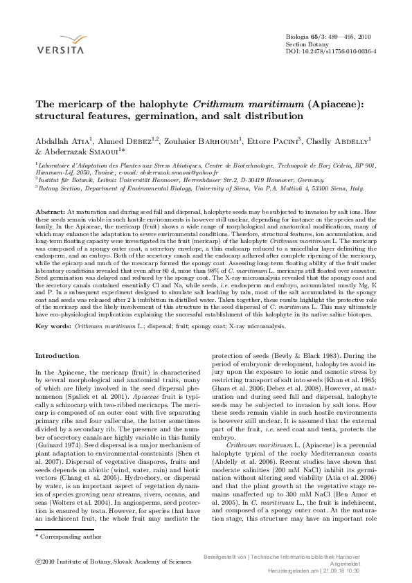 (PDF) The mericarp of the halophyte Crithmum maritimum (Apiaceae ...