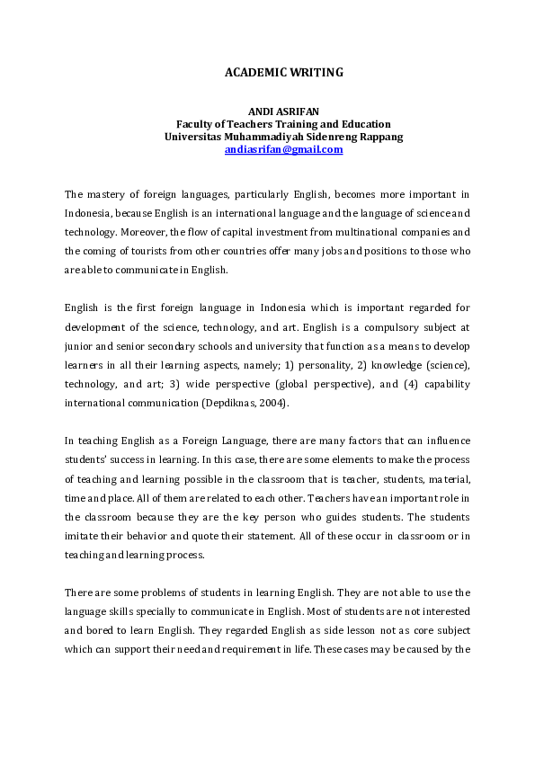 (PDF) Academic Writing | Andi Asrifan - Academia.edu