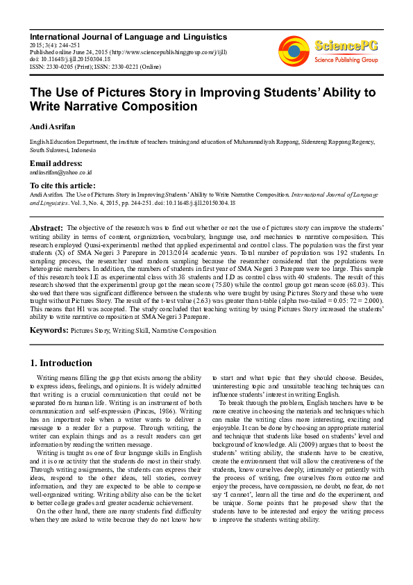 (PDF) The Use of Pictures Story in Improving Students’ Ability to Write Narrative Composition ...