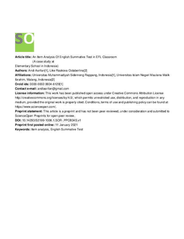 (PDF) Examining EFL Test Item Quality in Indonesia