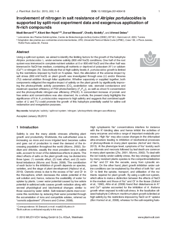 (PDF) Involvement of nitrogen in salt resistance of Atriplex ...