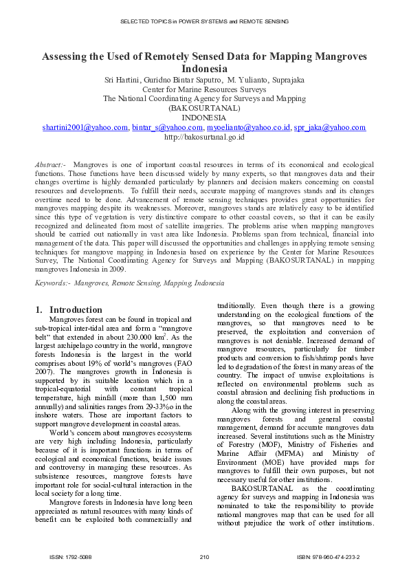 (PDF) Assessing the Used of Remotely Sensed Data for Mapping Mangroves Indonesia