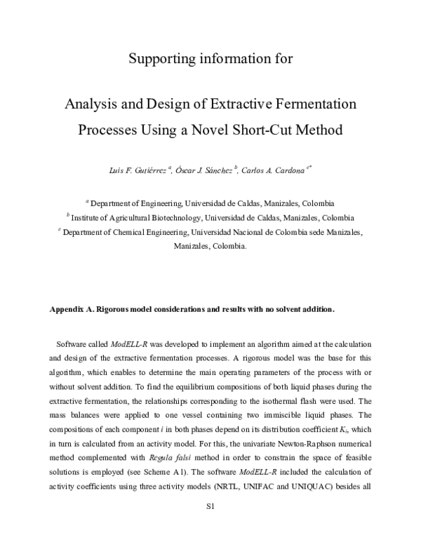 (PDF) Analysis and Design of Extractive Fermentation Processes Using a Novel Short-Cut Method