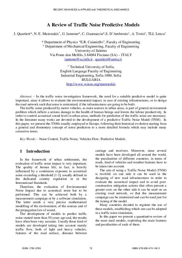 (PDF) A Review of Traffic Noise Predictive Models