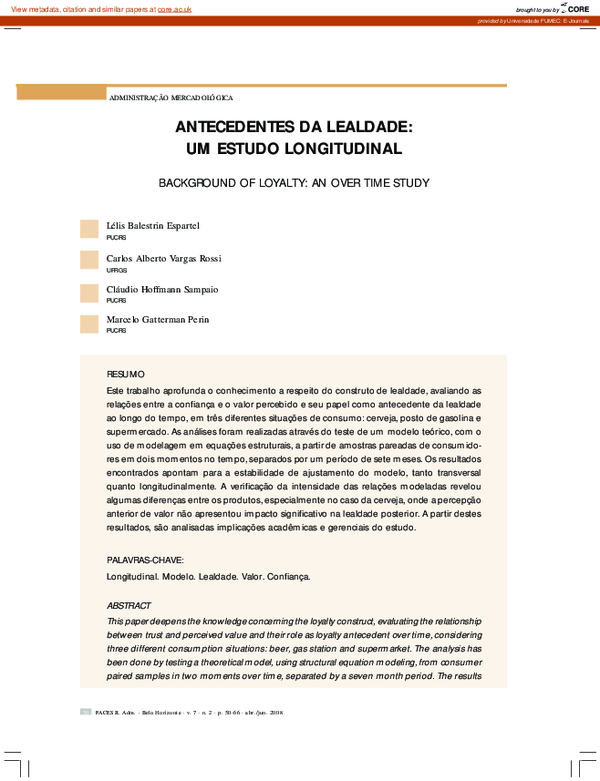 (PDF) Antecedentes Da Lealdade: Um Estudo Longitudinal
