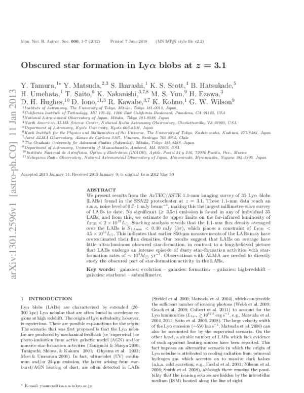 (PDF) Obscured star formation in Ly blobs at z = 3.1 | K. Kohno - Academia.edu