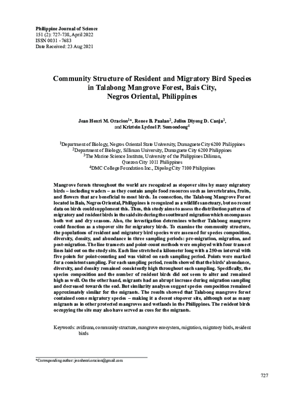 (PDF) Community Structure of Resident and Migratory Bird Species in ...