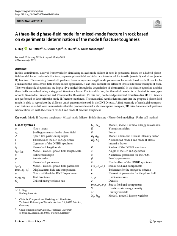 (PDF) A three-field phase-field model for mixed-mode fracture in rock ...