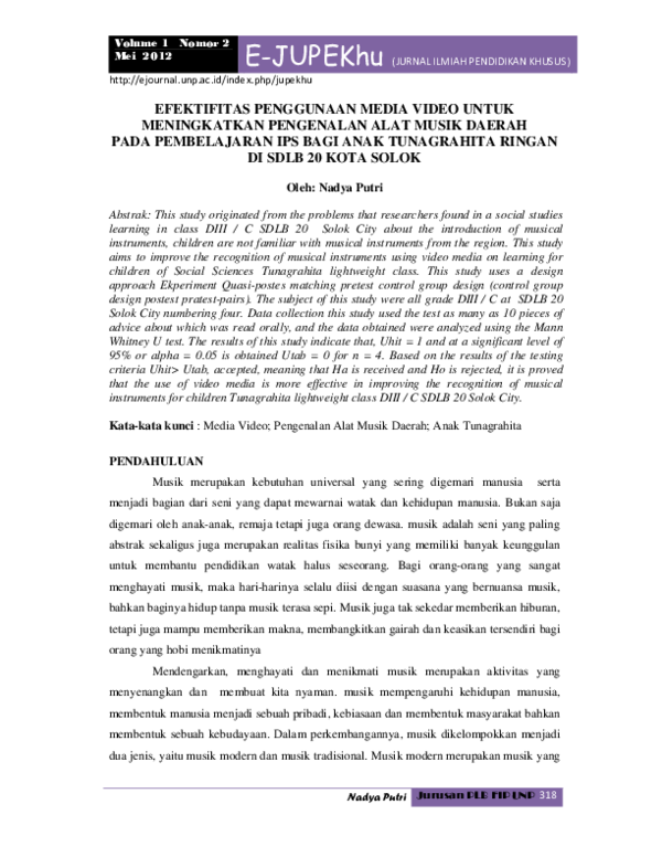 (PDF) Efektifitas Penggunaan Media Video Untuk Meningkatkan Pengenalan Alat Musik Daerah Pada ...