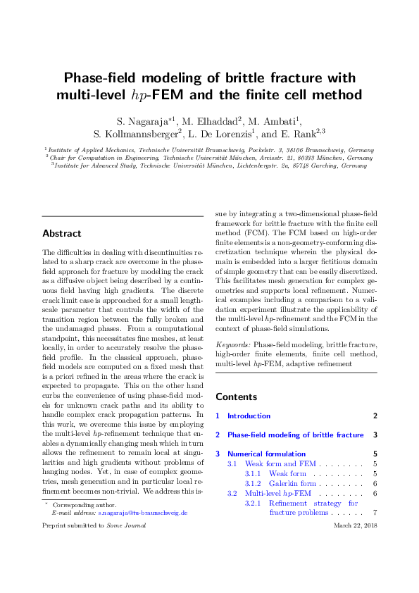 (PDF) Phase-field modeling of brittle fracture with multi-level hp-FEM and the finite cell ...