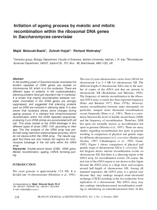 (PDF) Initiation of a geing process by meiotic and mitotic recombination within the ribosomal ...