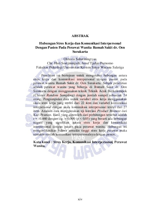 (PDF) Hubungan Stres Kerja Dan Komunikasi Interpersonal dengan Pasien pada Perawat Wanita Rumah ...