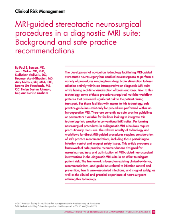 (PDF) MRI-guided stereotactic neurosurgical procedures in a diagnostic ...