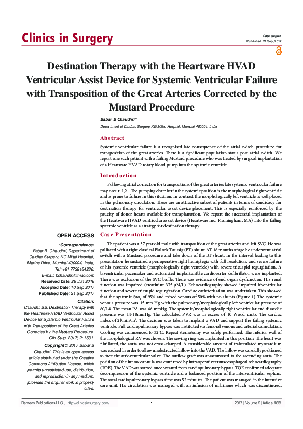(PDF) Destination Therapy with the Heartware HVAD Ventricular Assist ...