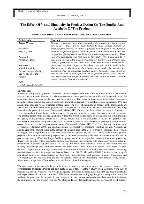 (PDF) The Effect Of Visual Simplicity In Product Design On The Quality ...
