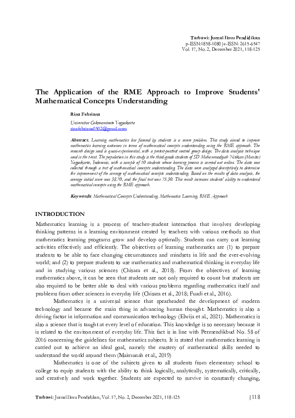(PDF) Application of the RME Approach to Improve Students' Mathematical Concepts Understanding