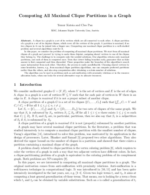Pdf Computing All Maximal Clique Partitions In A Graph