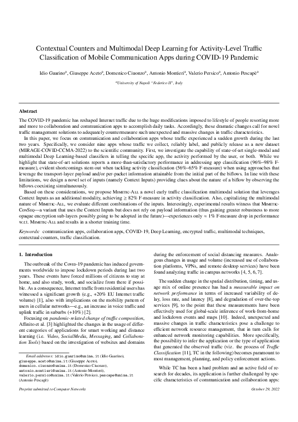Pdf Contextual Counters And Multimodal Deep Learning For Activity Level Traffic Classification