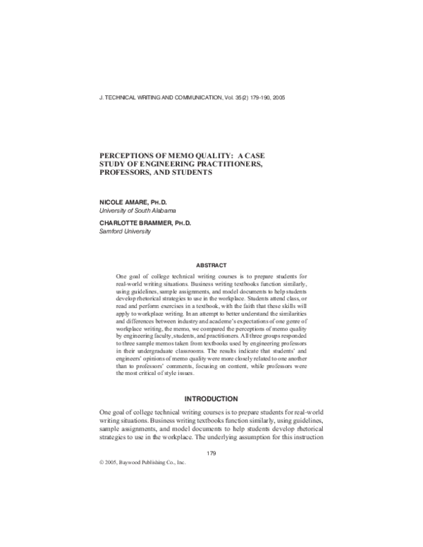 (PDF) Perceptions of Memo Quality: A Case Study of Engineering ...