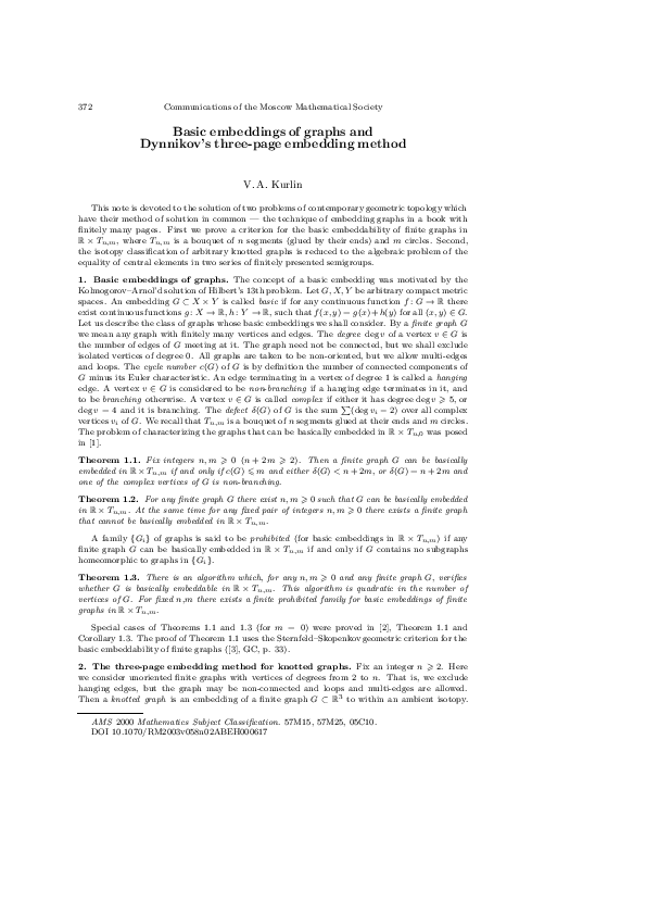 Pdf Basic Embeddings Of Graphs And Dynnikovs Three Page Embedding