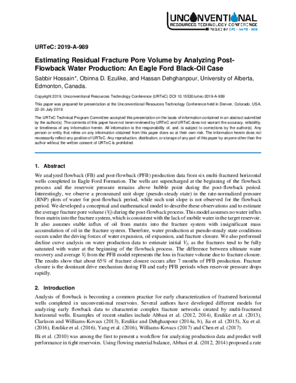Pdf Estimating Residual Fracture Pore Volume By Analyzing Post