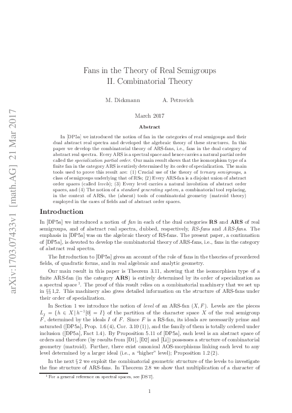 Pdf Fans In The Theory Of Real Semigroups Ii Combinatorial Theory