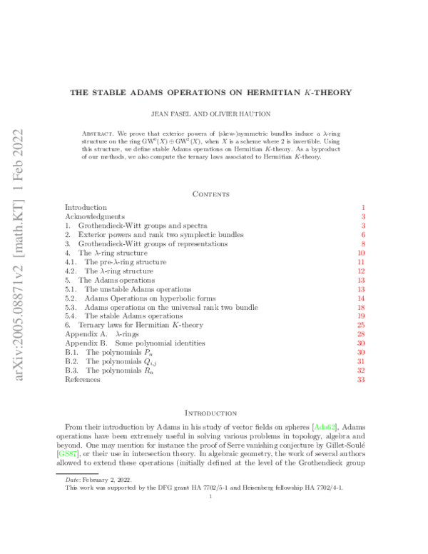 (PDF) The stable Adams operations on Hermitian K-theory