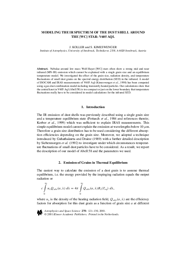(PDF) Modeling the IR spectrum of the dust shell around the [WC] star: V605 AQL
