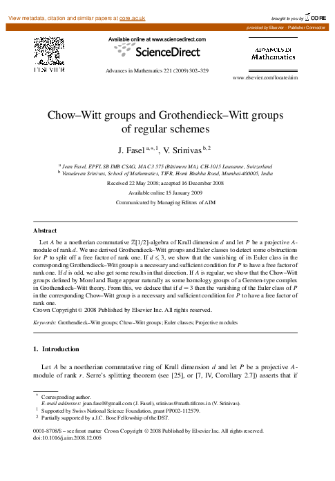 (PDF) Chow–Witt groups and Grothendieck–Witt groups of regular schemes