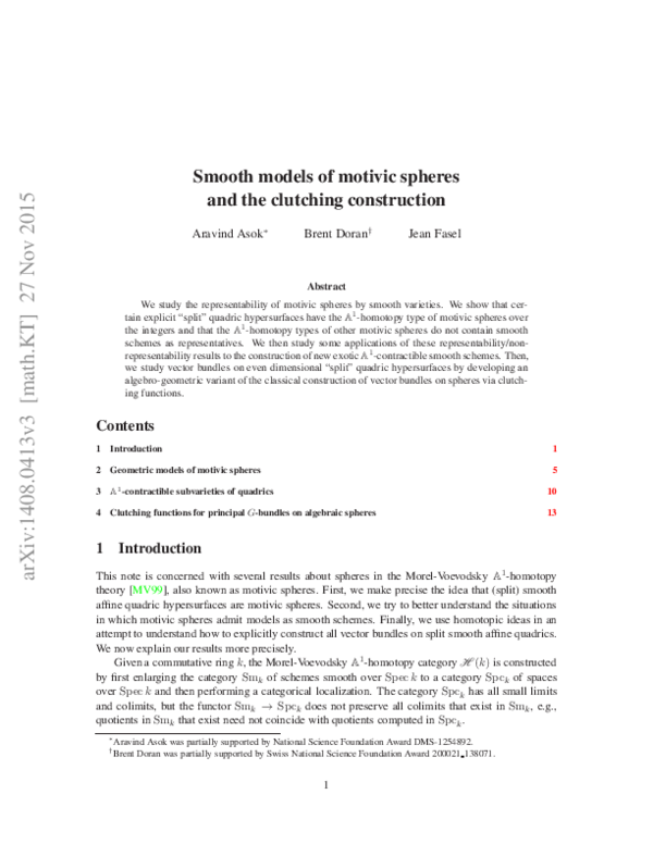 (PDF) Smooth models of motivic spheres